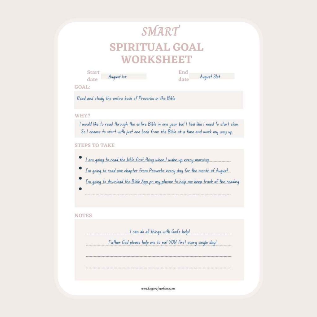 How to Set Spiritual Goals + Free Worksheet - Keeper of our Home