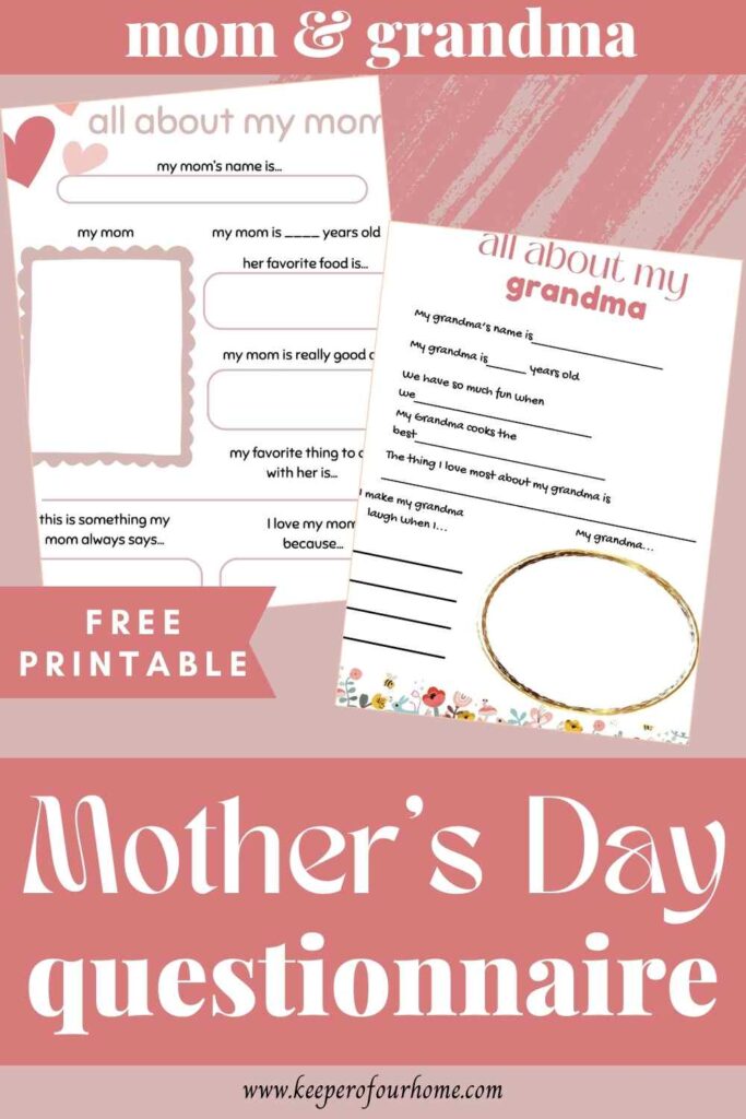 Free Mothers Day Questionnaire Printable For Grandma and Mom - Keeper ...